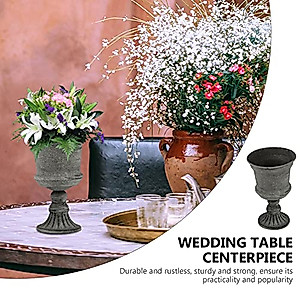 Rustic Iron Grecian Urn Planter Classic Farmhouse Urn Flower Pot Vase Decorative Wedding Flower Pot Home Garden Porch Front Door Planters Desk Balcony Decoration Grey