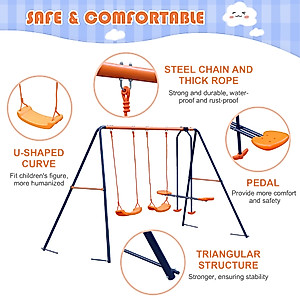 Nova Microdermabrasion Outdoor Swing Sets for Backyard, 440lbs Load Capacity Swing Stand with 2 Seats and 1 Swing Glider, Heavy Duty A-Frame Metal Outdoor Swing Set for Kids
