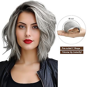 REECHO 2 pack 4 inch Short Thick Hairpieces Adding Extra Hair Volume Clip in Hair Extensions Hair Topper for Thinning Hair Women Color Silver Grey