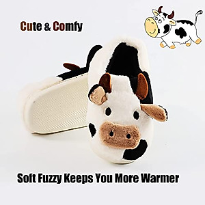 Jerzmy Fuzzy Cow Slippers for Women Men, Cute Cotton Animals House Slippers Fluffy Plush Shoes for Girls Indoor Living Room Bedroom Garden, Size 10-11