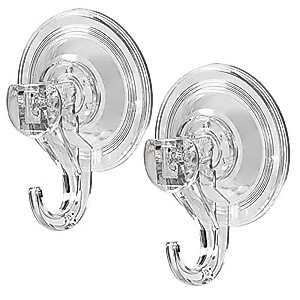 Suction Cup Hooks with Key Lock, Heavy Duty Vacuum Shower Suction Cup Hook Wall Door Glass Window Bathroom Kitchen Suction Wreath Hanger,Clear,2Pcs
