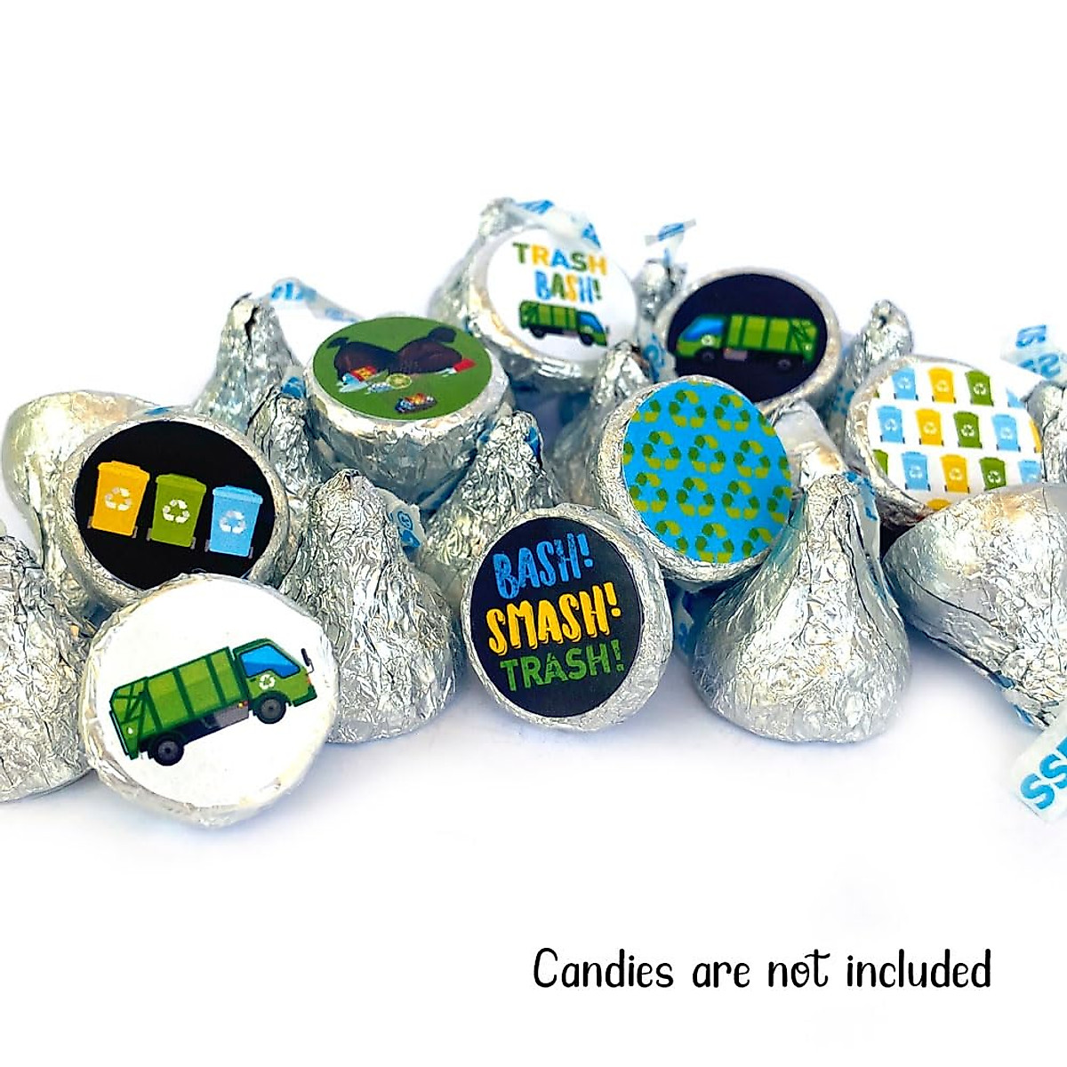 Garbage Truck Trash Bash Labels for Hershey's Kisses Chocolates by Adore By Nat - Candy Sticker Party Favor - Set of 240