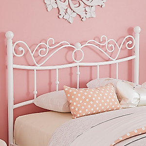 Merronix Twin Bed Frames with Headboard, Elegant Metal Bed Frame for Kids Girls, Modern Twin Size Platform Bed - No Box Spring Needed, 11.2 Inches Height Underneath Storage - White