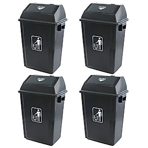Lesbin 4-Pack 13 Gallon Kitchen Trash Can with Lid, Plastic Garbage Bin for Kitchen, Gray