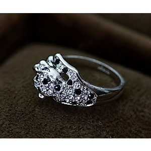 White Gold Plated Animal Leopard Ring with Clear and Black Cubic Zirconia Jaguar Sport Dots Fashion Jewelry for Women (9)