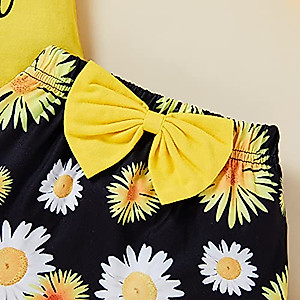 Baby Girl Sister Matching Outfits Little Big Sister Ruffle Romper Tops + Sunflower Shorts Set Summer Clothes(Yellow Little Sis,0-3M)