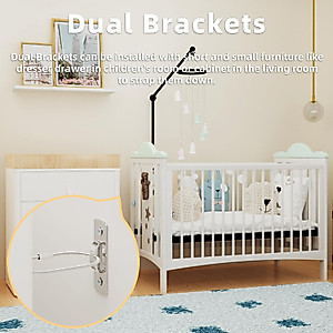 Furniture Anchors (12 Pack)，Baby Proofing Anti-Tip Metal Baby Furniture Straps， 400lbs Tension Earthquake Resistant Metal Straps，Keep Baby Pet Safety from Falling Furniture(Silver)