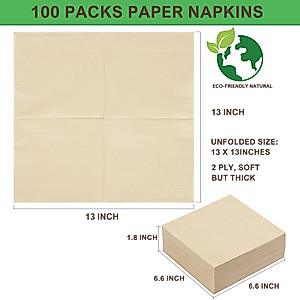 Gezond 50pcs Compostable Paper Napkins, Disposable Dinner Napkins 13 x 13 in Unbleached 2-ply Eco Lunch Tissue, Biodegradable Napkin for Thanksgiving Christmas Big Party