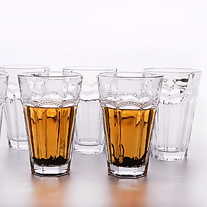 G Pearl Ridge Large Highball Drinking Glasses Set Of 6,13 oz Durable Stackable Iced Beverage For Soda, Juice, Milk, Coke, Beer Spirits Old Fashioned Glasses - Dinner Bar,Water Tumblers For Daily Use