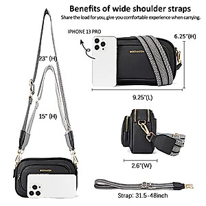 BOSTANTEN Crossbody Bags for Women Leather Cell Phone Purse Shoulder Handbags with Wide Strap Black