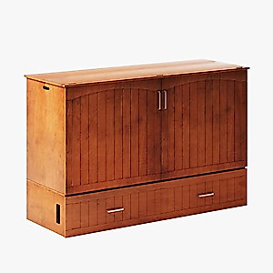 BALUS Murphy Bed Cabinet with Mattress,Modern Muti-Functional Cube Cabinet Bed with USB Charging Station&2 Large Drawers&3 Level Folding Foam Mattress for Living Room/Apartment/Loft,Queen, Redwood
