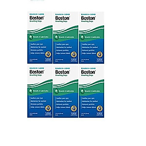 Bausch and Lomb Boston Rewetting Drops for Hard Rigid Gas Permeable Contact Lenses, Travel Size 0.33 oz (10ml) - Pack of 6