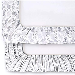 The Peanutshell Fitted Pack n Play, Playard, Mini Crib Sheets for Baby Boys or Girls | 2 Pack Set | Grey Elephant and Stripes