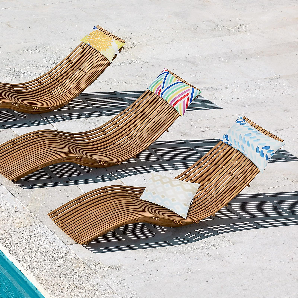 Rasugarlary Chaise Head Rest Pillows Set of 2, Waterproof Outdoor Lounge Pillow Lumbar Pillows with Insert Adjustable Elastic Strap Decorative Pillows for Patio Beach Chair,Yellow Blue Flower