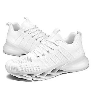Mens Air Cushion Fashion Sneakers Breathable Blade Running Walking Shoes Comfortable Non Slip Work Sport Fitness Athletic Tennis Shoes White