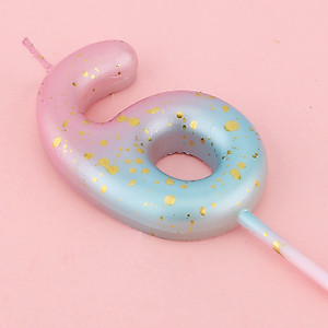 Gradient Birthday Number Letter Candle, Pink Blue Gradient Birthday Candles for Cake Numeral Letter Birthday Candles Decoration for Birthday Parties Wedding Anniversary (6)