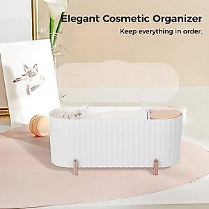 3-Slot Dressing Table Cosmetic Organizer, Clear Lid Countertop Cotton Swab Dispenser, Bathroom Vanity Cosmetic Cotton Pad Storage Box