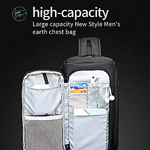 OZUKO Men Chest Crossbody Bags Waterproof Sports Shoulder Fashion Usb Multifunctional Sling Bag (Black)