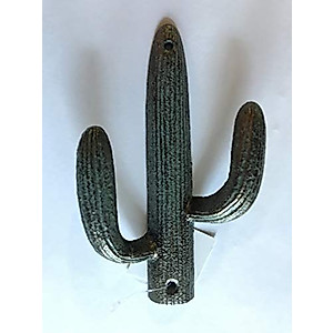 Set of 2 - Cactus Cast Iron Double Wall Hooks Wall Mounted for Home Office Use for Coats, Hats, Bags, Keys, Towels and Many More Rustic Green Color
