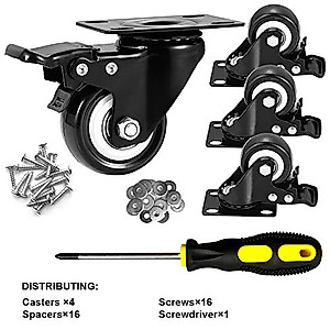 ASHGOOB 2" Caster Wheels Set of 4, Heavy Duty Casters with Brake, No Noise Locking Polyurethane (PU) Wheels, Swivel Plate Castors Pack 4