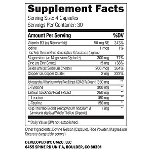 UMZU Thyrite - Supports Thyroid Health & Energy - with Magnesium, Zinc, Copper, Iodine & Selenium - 30 Day Supply - 120 Capsules