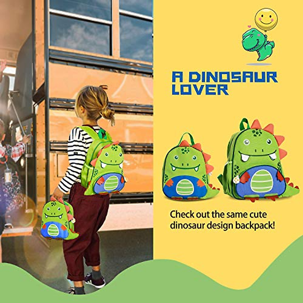 CLOVERCAT Dinosaur Lunch Box for Boys - Cute Insulated Reusable Toddler Lunch Box with Container Cooler - Toddler Lunch Bag Tote Perfect for School, Picnic, Travel, & Outdoors
