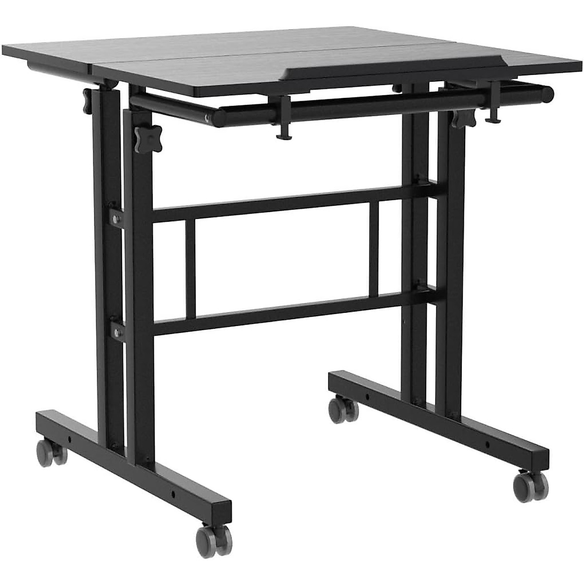AIZ Adjustable Desk with Rolling Wheels, Portable Laptop Table for Standing or Sitting, Home Office Computer Workstation for Adults or Children,Black