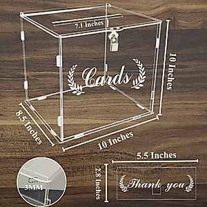 FCDECOR Acrylic Wedding Card Box with Lock, Clear Card Boxes for Wedding Reception with Ear of Wheat Sign for Honey Moon Fund Wedding Decor, Baby Showers, Birthdays, Bridal, Graduation Party Supplies