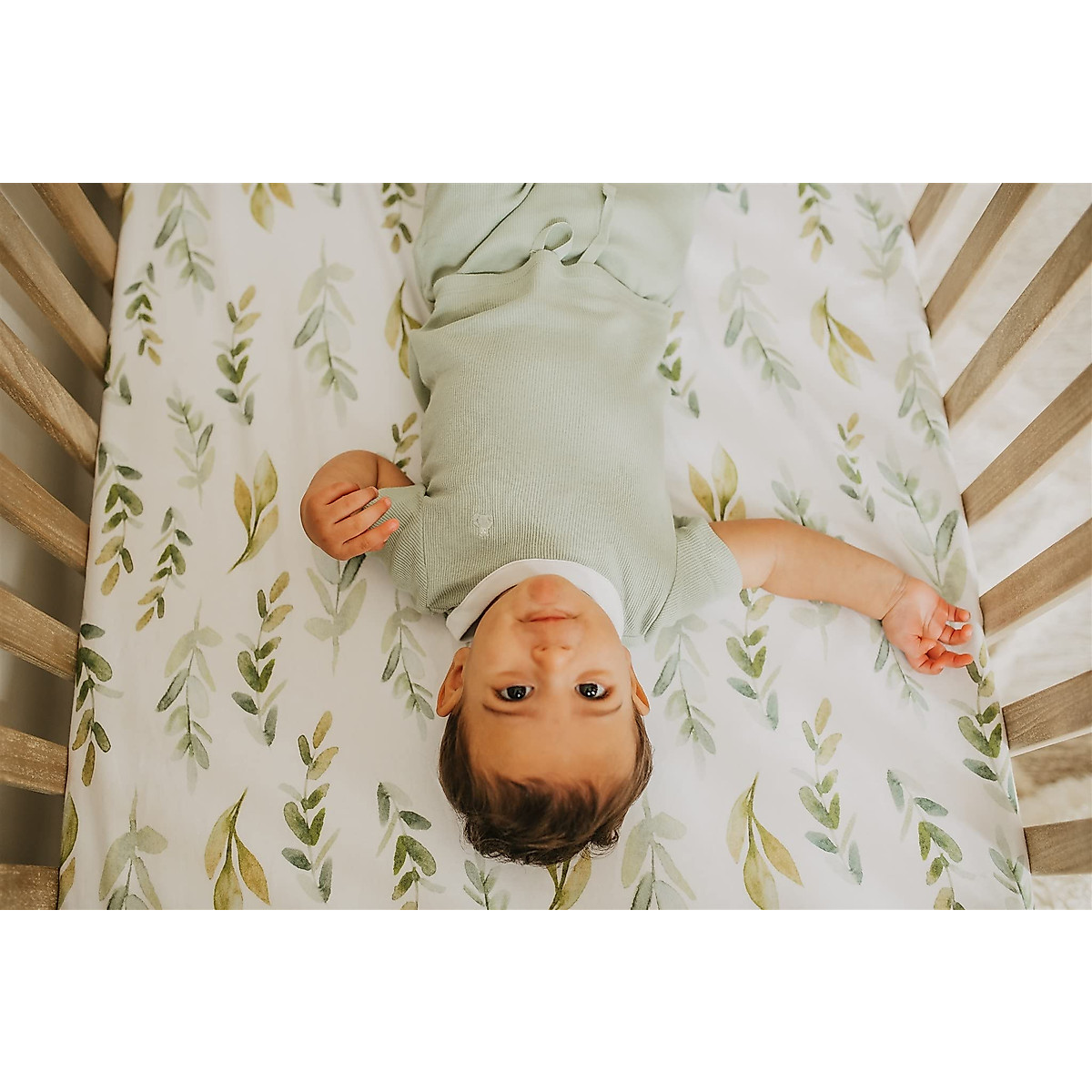 NODNAL CO. 3 Fitted Crib Sheets Leafy Set - 100% OEKO-TEX Cotton Baby Girl/Boy Nursery Bedding - Gender Neutral Leaves, Greenery, Floral Eucalyptus Standard Baby Toddler Crib Mattress 28”x52”x9” Sheet