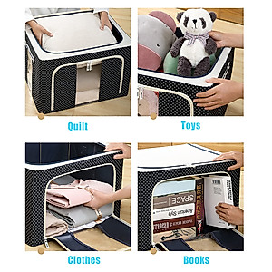 2-Pack Clothes Storage Container Set - Jmount 100L x 2 Closet Organizer Boxes With Steel Frame, Foldable Large Blanket Bins, Thick Oxford Fabric, Waterproof, Clear Window, Reinforced Handle, Zipper