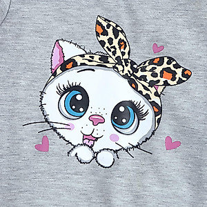 Axumity Toddler Girl Clothes Cat Print Pullover Sweatshirt + Leopard Print Pant 2-Piece Kid Girl Fall Winter Pants Set(4-5T)