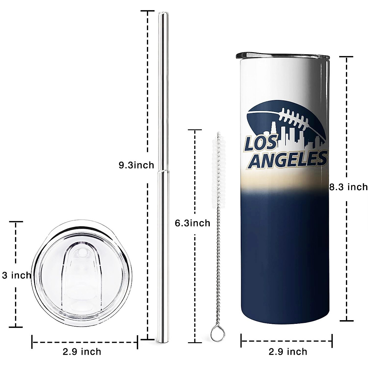 Los Angeles Classic Stainless Steel Tumbler with Lid and Straw, City Football Fans Gifts,20oz Football Team Skinny Travel Mug Tumbler Cup Water Botter