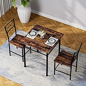 JOIN IRON 3-Piece Kitchen Dining Room Table Set for Small Spaces，Iron Wood Square Table with 2 Chairs for Kitchen Dining Room Furniture