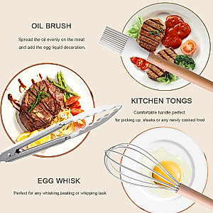 12 pcs Silicone Cooking Utensils Kitchen Utensil Set with Holder Heat Resistant Silicone Spatula Turner Set Wooden Spoons Kitchen Gadgets Tools Cooking Utensils for Nonstick Cookware (White)