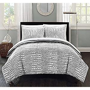 Chic Home 3 Piece New Faux Fur Collection with Mink Like Backing in Alligator Animal Skin Design Comforter Set, Queen, Grey