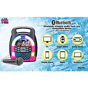 LOL Surprise! Remix OMG Bluetooth Karaoke Machine MP3 Player Portable with LED Disco Light Show, Store Hours of Music with Built in Memory, Record, Real Working Microphone, USB Port