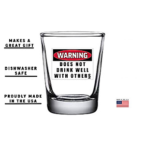 Rogue River Tactical Funny Shot Glass Warning Does Not Drink Well With Others Gag Gift