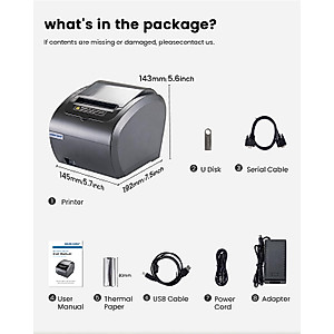 BORN4SHIP 80mm Receipt Printer - Thermal Receipt Printer Easy to Connect, Compatible with Windows/Mac/Linux, Supports USB Serial Ethernet Interface, 260mm/s Low Noise Printing, for ESC/POS (No Square)