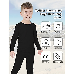 Century Star Kids Thermal Underwear Long Johns for Boys Girls Base Layer Toddler Thermal Set Ultra Soft Black Medium (90) /2T-3T