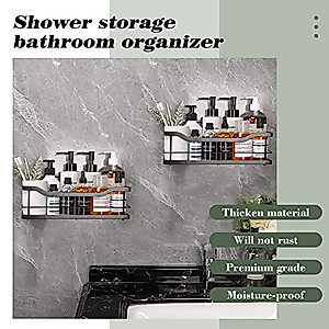 Lirches Adhesive Shower Caddy - 4 Packs Black Shower Shelves, No Drilling Shower Caddy Hanging, Rustproof Stainless Steel Bathroom Storage Organizer, Shower Shelf for Inside Shower