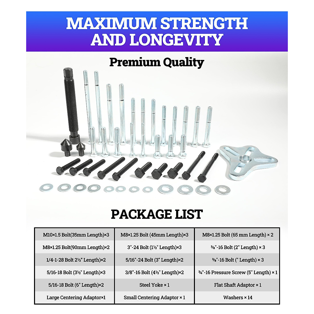 Qziulr Zlirfy 46pcs Harmonic Balancer Puller Set,Flange Type Gear and Crank Puller,Power Steering Pulley Puller Installer Tool Set,Use with Harmonic Balancers,Crankshaft Pulleys and Gears