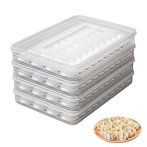 Jwthee 4PCS Food Storage Container, Stackable Dumpling Storage Box Airtight Cookie Storage Containers Transparent Food Containers with Lid for Kitchen and Fridge