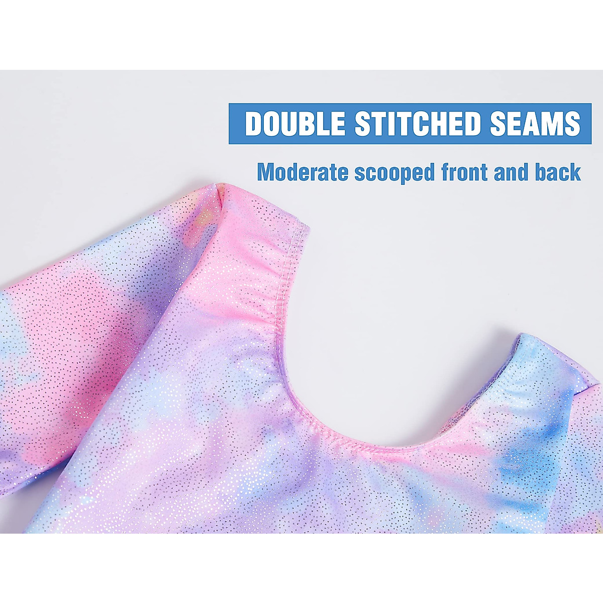 TENVDA Girls Gymnastics Leotards Toddler Kids Tumbling Outfit Size 2t 3t Sparkle Purple Tie Dye Long Sleeve Bodysuits