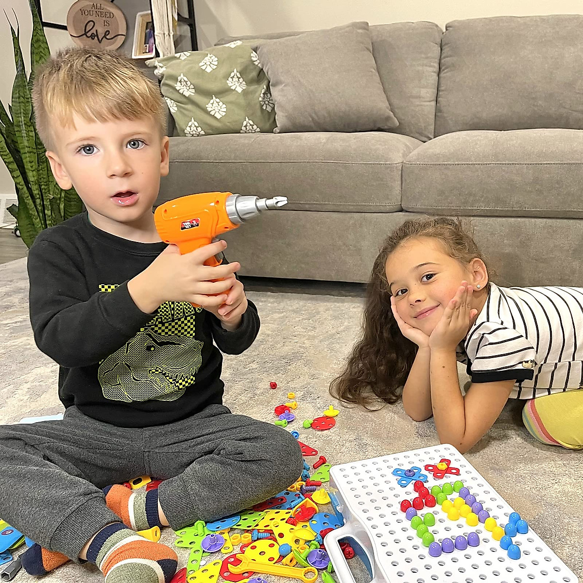 Drill Set Building Blocks, 224 Pieces Mosaic Drill Set for Kids,STEM Learning Educational Toys, Educational Construction Building kit for Boys Girls Toys Age 3 4 5 6 7 8 Years Old