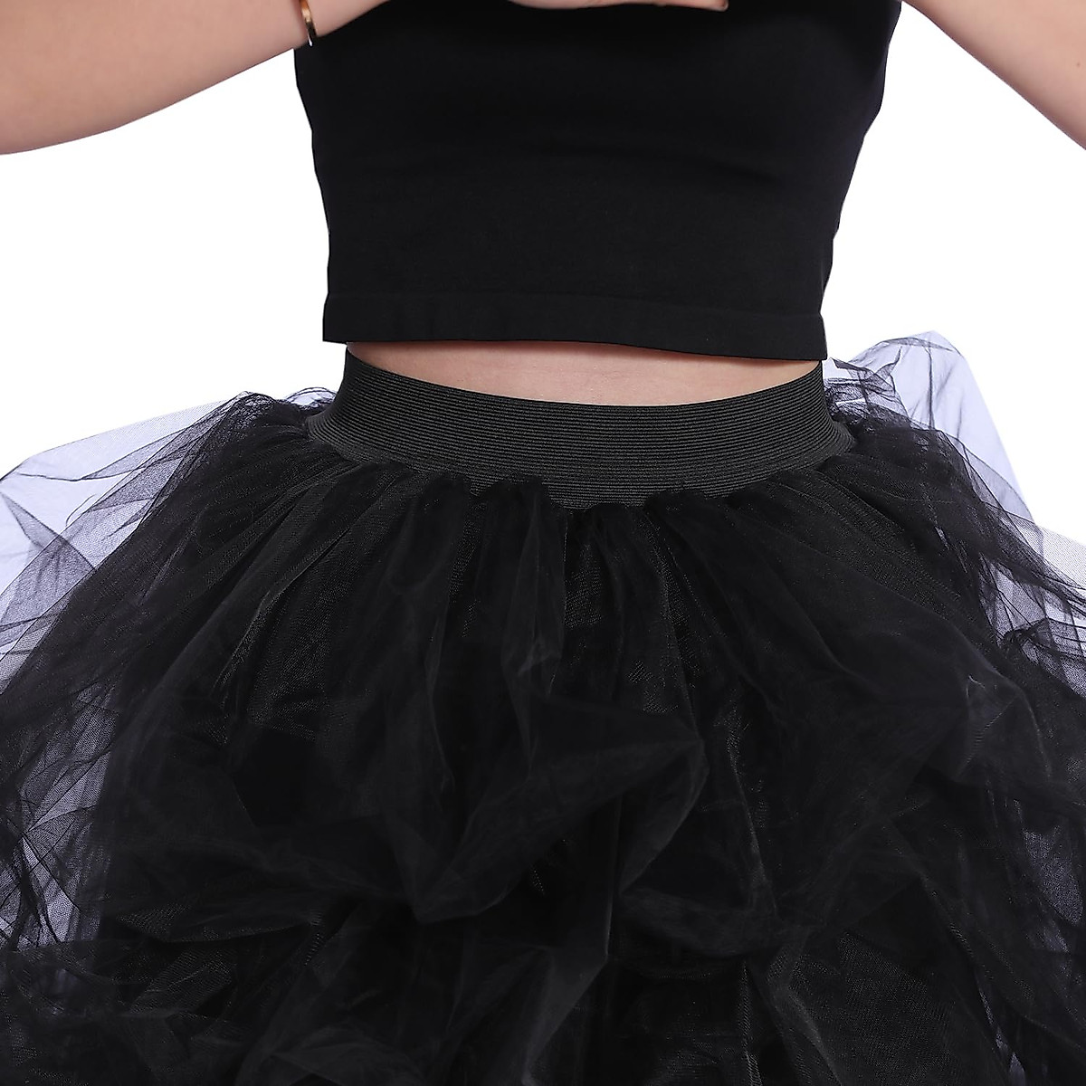 WDPL Women's Long Tulle Split Skirts Ruffles Prom Party Skirts Large Black