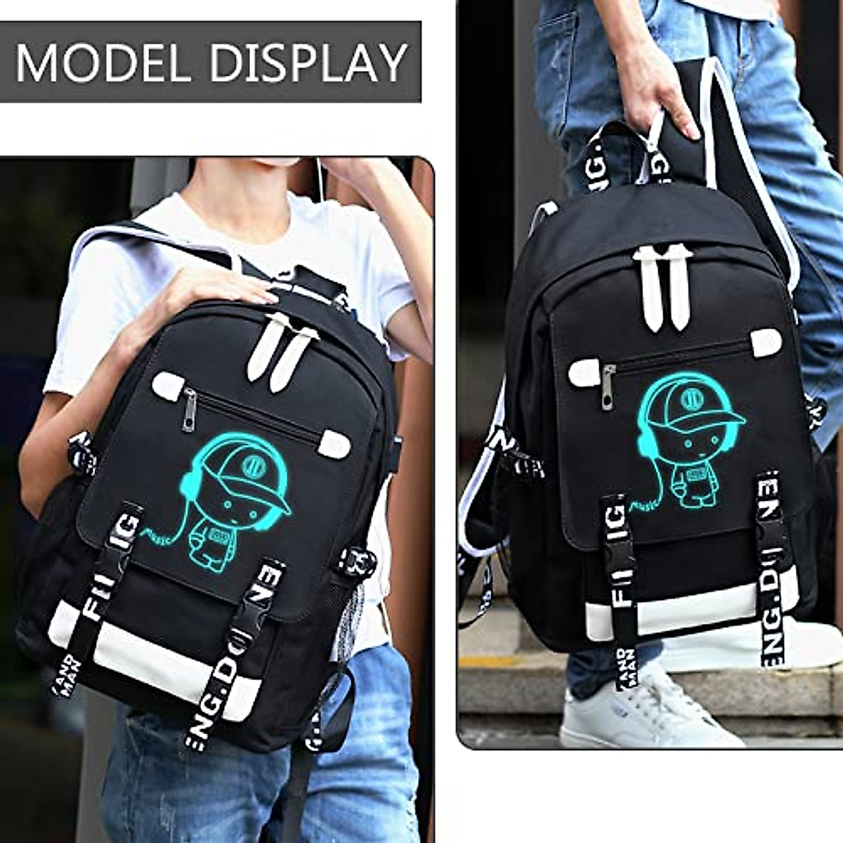 RM Family Backpack for Boys, 15.6 Laptop Backpack with USB Charging Port, Bookbag for School with Anti-Theft Lock,Teens Backpack Cool Backpack for Boys Includes Pencil Bag,luminous backpack