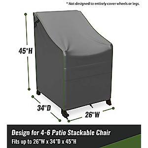 NUPICK Patio Stackable Chair Cover, 26 Inch Outdoor Furniture Chair Cover for 4-6 Stackable Dining Chair, 100% Waterproof, Rip-Stop and Weather Resistant, Grey
