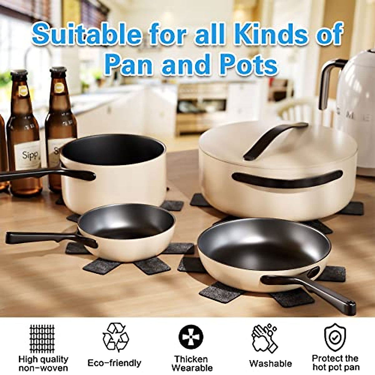 Imncya Set of 20 Pot and Pan Protectors, 5 Different Size Grey Felt Pot and Pan Separators Pad, Anti-Slip Pan Dividers Pads for Stacking and Protecting Cookware Avoid Scratching