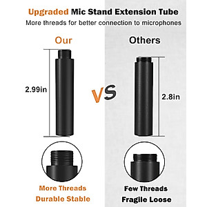 Boseen Mic Stand Extension Tube, 5/8" Female to 5/8" Male Microphone Extension Pipe Microphone Stand Extender with 2 Screw Aadpters for Desk Boom Arm Stands, 2Pcs