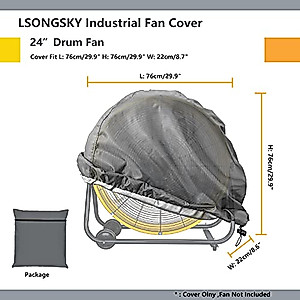 LSongSKY Industrial Fan Cover,Waterproof&Dustproof Cover Suitable for 24" High Velocity Movement Heavy Duty Drum Fan, Heavy Duty Outdoor Floor Fan Cover,Fits up to 29.9 x 8.6 x 29.9 inches,Grey